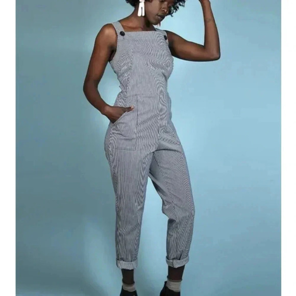 Nooworks | Pants & Jumpsuits | Nooworks Overalls Jumpsuit Blue White ...